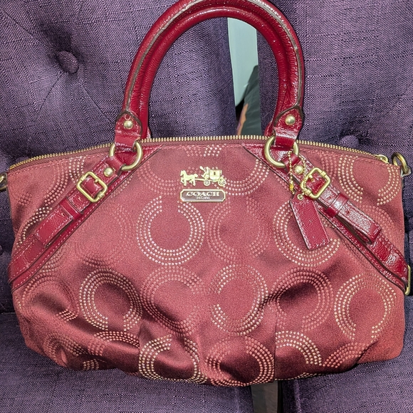 Coach | Bags | Coach Burgundy Circle Pattern Satchel | Poshmark